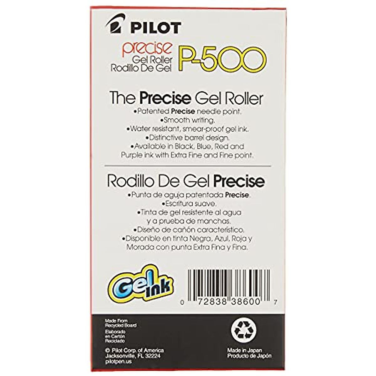 PILOT Precise P-500 Gel Ink Rolling Ball Stick Pens, Extra Fine Point, Black Ink, 12-Pack (38600)