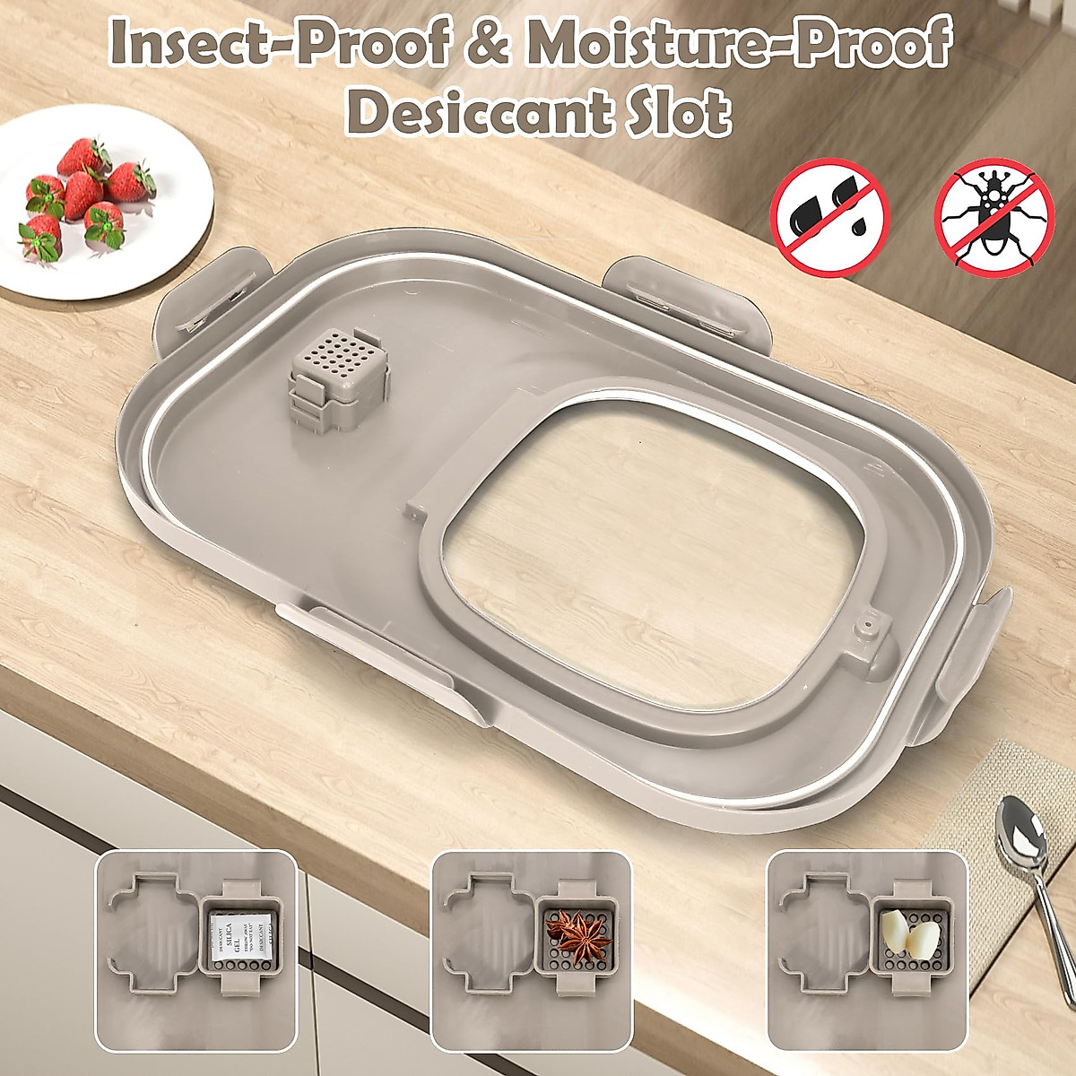 SSAWcasa Rice Storage Container, 20-30Lbs Airtight Large Food Storage Containers with Wheels, Scoop & Measuring Cup, Collapsible Kitchen Flour Bin, Dry Food Storage Holder for Rice Pet Food