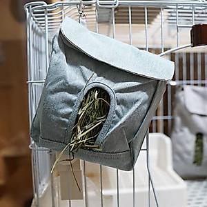 Rabbit Hay Feeder Guinea Pig Food Bowl, Hay Bag Feeders for Small Animal Cages, Crate Food Bag Holder with Hooks, Bunny Chinchilla Accessories