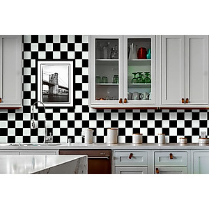 JZ·HOME 1339 Black White Mosaic Trellis Peel and Stick Wallpaper 17.7"x 9.8ft Square Lattice Self-Adhesive Checkered Contact Paper Shelf Liner Kitchen Backsplash Home Decor