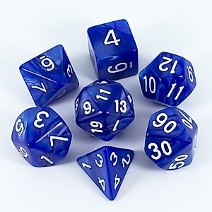 Blue RPG Dice - Full Polyhedral Set - Pearl Effect