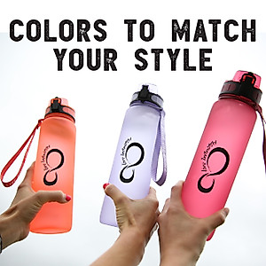 Live Infinitely 34 oz Gym Water Bottle with Time Marker - Fruit Infuser Screen BPA Free 1 Liter Water Bottle - Locking Flip Top Lid & Durable Travel Bottle Coating (Rose 34oz)