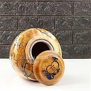 Hand Crafted Mango Wood and Resin Urn | Wooden Cremation Urns Adult Pet,Male & Female Ashes Handmade Fractal Turn Wood Human Ash for Storge (Large) Capacity (200) Cubic Inches