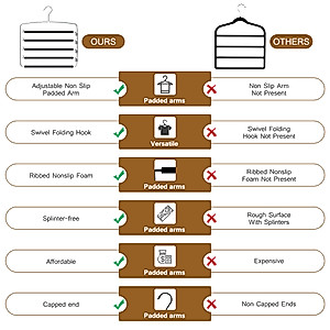 Cycleacc Pants Hangers, 2 Pack Anti-Slip Space Saving Hangers, 5 Layer Swing Arm Pants Hanger Stainless Steel with Non-Slip Padding, Closet Organizers & Storage for Pants Trousers Jeans Scarf