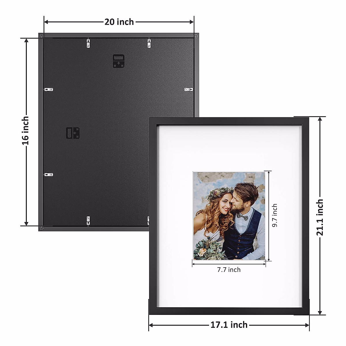 ONE WALL Tempered Glass 16x20 Signature Picture Frame with White Mat Display 8x10 Photo for Wedding, Celebrations and Graduation, Black Wood Frame for Wall Hanging - Mounting Hardware Included
