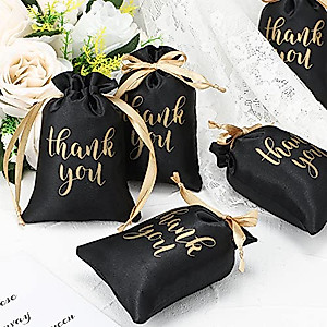 Roowest 100 Pcs Thank You Satin Gift Bags 4 x 6 Inch Drawstring Jewelry Pouches Candy Bag for Wedding Bridal Shower Baby Shower Favor Bags Drawstring Bags for Birthday Holiday Decors (Black)