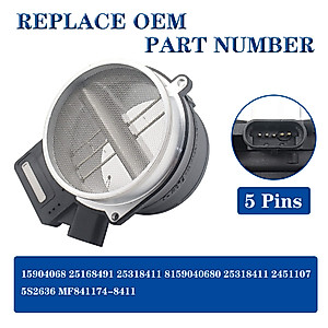 AdvanEX Mass Air Flow Sensor MAF Compatible with Chevrolet Silverado Suburban Escalade Tahoe Yukon 99-07 /Cadillac Rainier Deville Eldorado 00-05 /Pontiac 05-06 Replaces OE 213 4160 25318411 86-8411