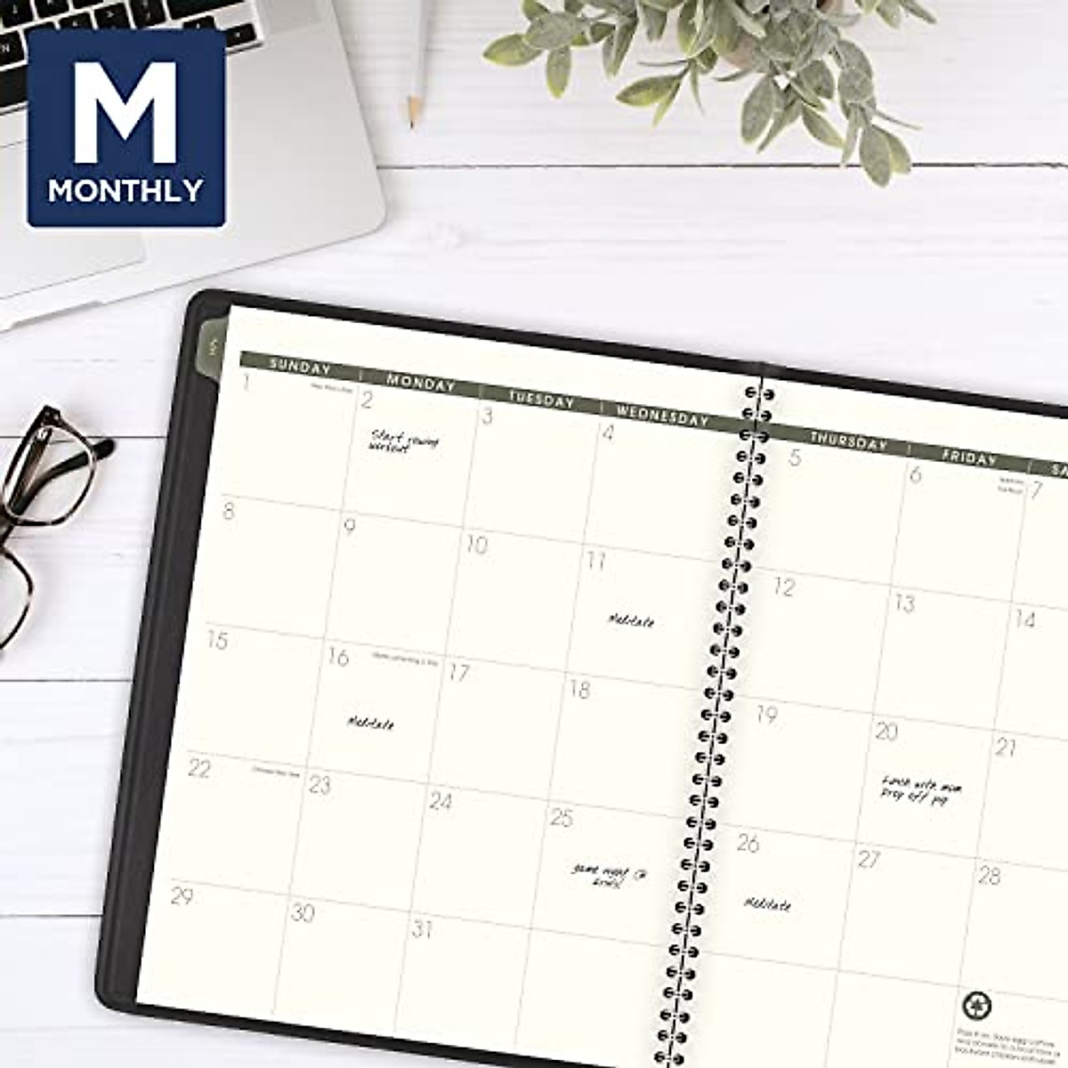 AT-A-GLANCE 2023 Weekly & Monthly Planner, Quarter-Hourly Appointment Book, 8-1/4" x 11", Large, Recycled, Black (70950G05)