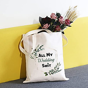 TSOTMO Bride To Be Gift All My Wedding Shit Floral Bride Wedding Day Emergency Kit Tote Bag (Wedding shit tote)