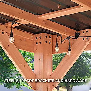 Backyard Discovery Arcadia 20 ft. x 9.5 ft. All Cedar Wooden Gazebo Pavilion with Hard Top Steel Slant Roof