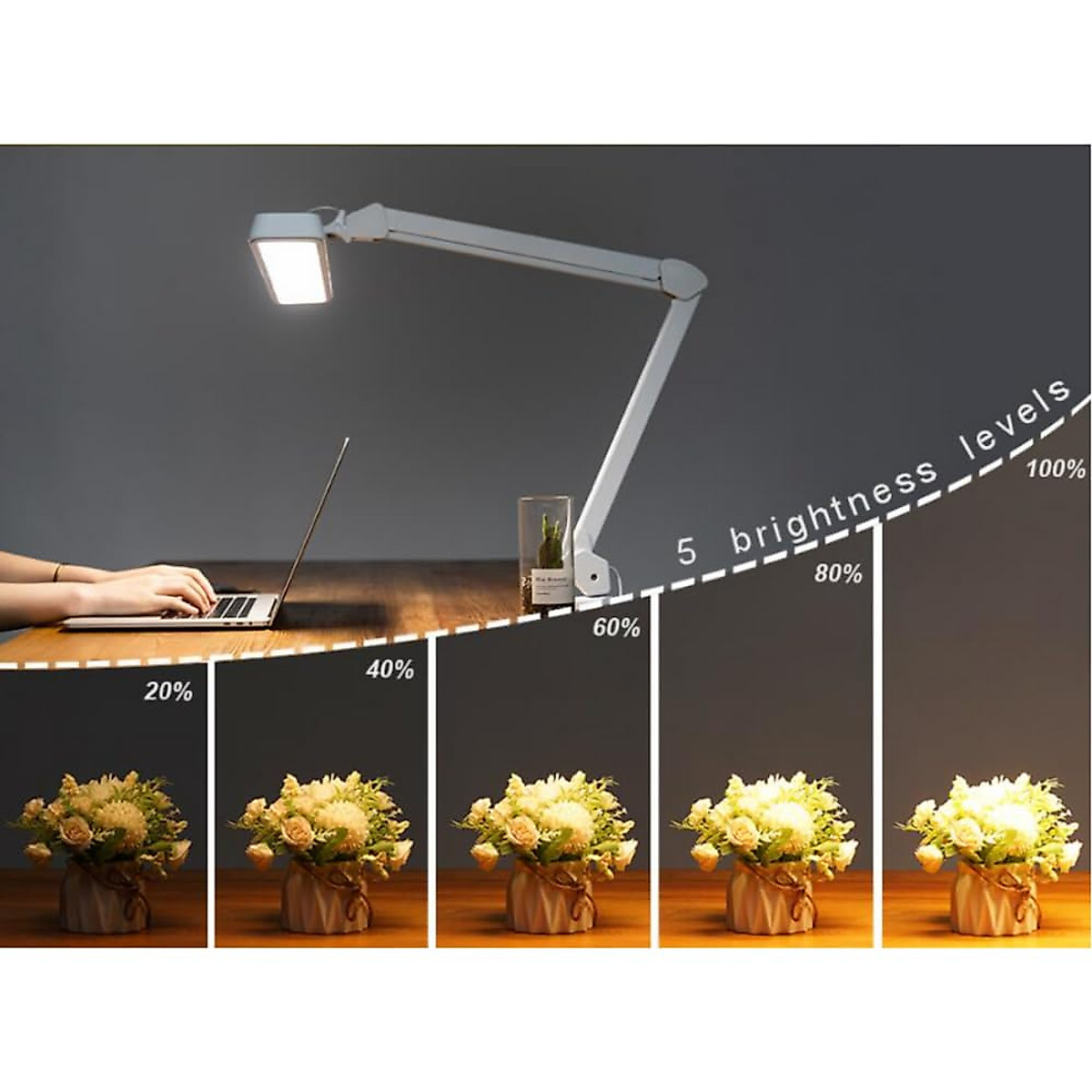 Atlas View Nail Desk Light with Clamp, Professional Work Lamp, LED Salon Dimmable Lighting, Eyelash Adjustable Lamp, Office Table Light, Esthetician Bed Light (Gold)