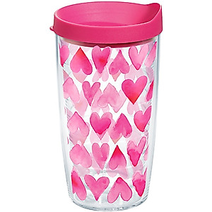 Tervis Pink Hearts All Over Tumbler with Wrap and Fuchsia Lid 16oz, Clear