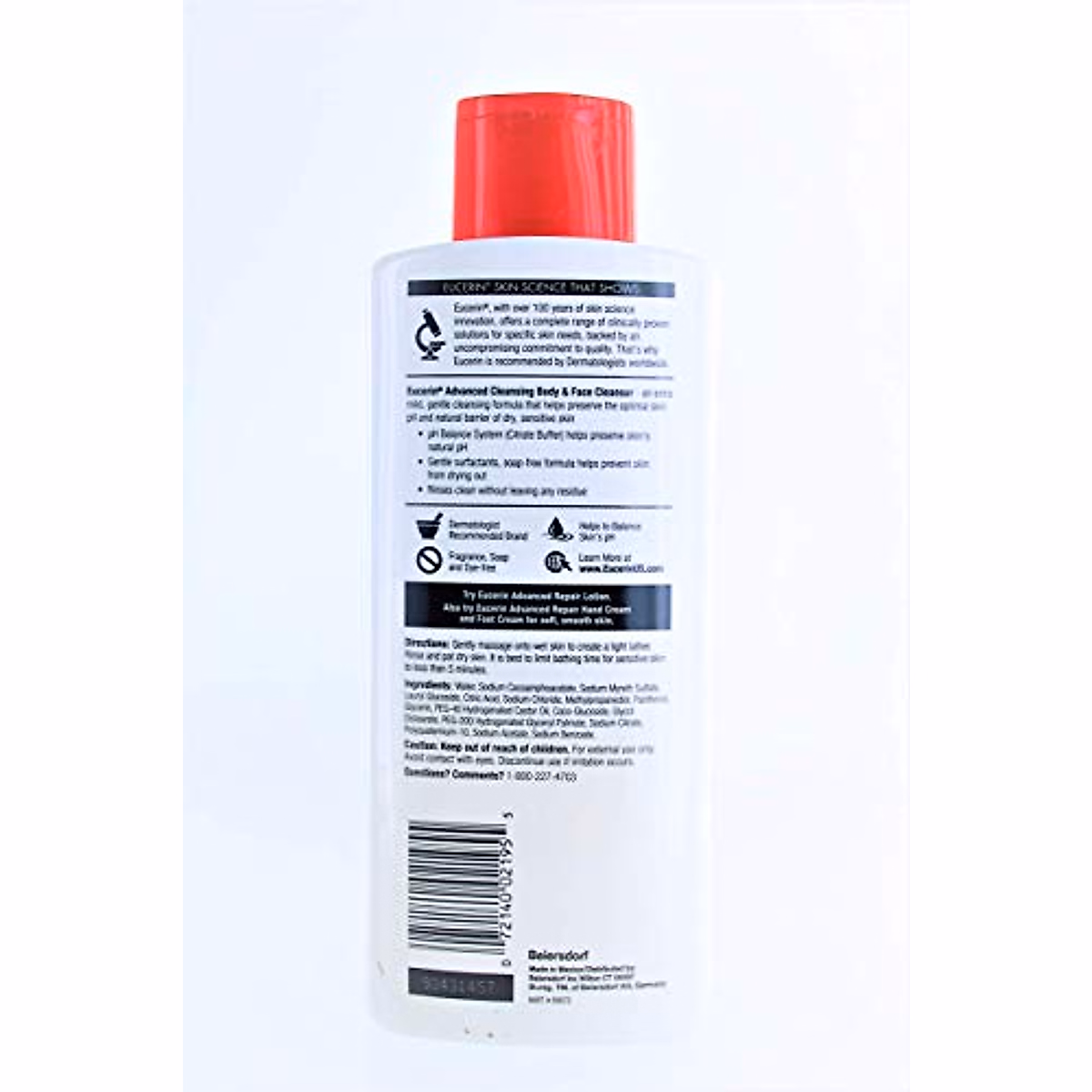 Eucerin Advanced Cleansing Body & Face Cleanser 16.9 Ounce (500ml) (Pack of 2)