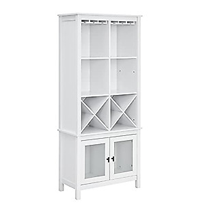 Home Source Jill Zarin White Bar Cabinet Bookshelf with Glass Doors