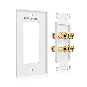 Cable Matters 2-Pack Speaker Wire Wall Plate (Speaker Wall Plate, Banana Plug Wall Plate) for 2 Speakers in White