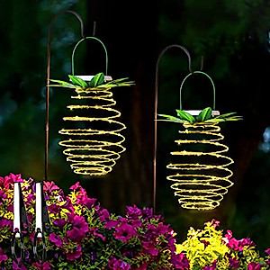 Tcamp 2 Pack 60LEDS Pineapple Solar Lights Outdoor Solar Lights Hanging Solar Lantern with Handle, Solar Powered Garden Outdoor Decorative Pineapple Lights for Patio Yard Porch Path (Warm White)
