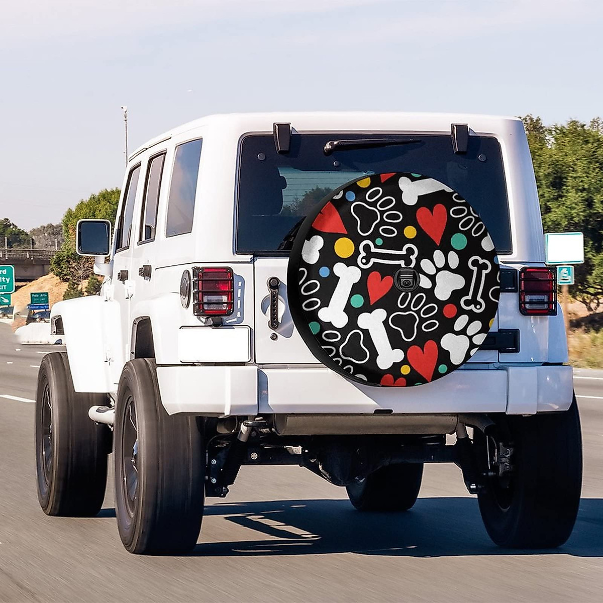 Delerain Paw Prints Bones Hearts Spare Tire Cover with Backup Camera Hole for Jeep RV Trailer SUV Truck and Many Vehicle, Wheel Covers Sun Protector Waterproof (12 Inch for Diameter 18"-19")