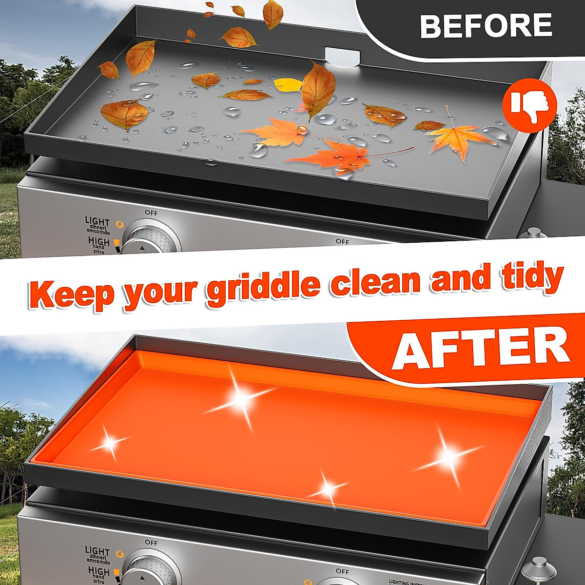 RRW 22" Griddle Mat Silicone for Blackstone, Heavy Duty Food Grade Silicone Griddle Mat Cover Grill, Protect Your Griddle From Rodents, Insects, Debris and Rust, All Season BBQ Grill Mat- Orange