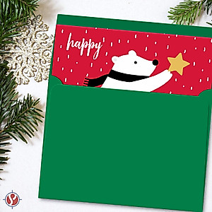 Blank Red A2 (4.25" x 5.5") Cards with Green Envelopes – Great for Customized and Personalized Holiday, Christmas and New Year Greetings, Party Invitations, Thank You Cards and Announcements – 25 SETS