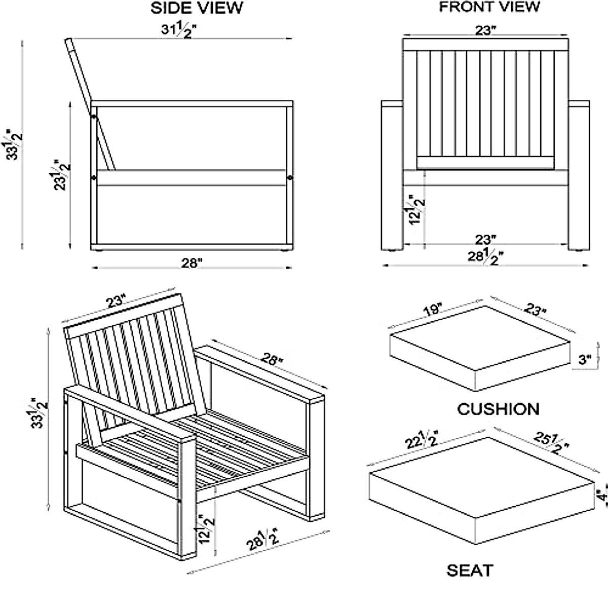 Weston Eucalyptus Wood Outdoor Chair with Gray Removable Cushions Weather-Resistant Deck Chair, Patio Furniture All-Weather, Backyard, Patio