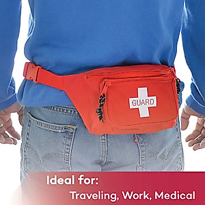 Dealmed Lifeguard Fanny Pack with Logo, E-Z Zipper Design and 3 Pockets, Red Fanny Pack (Pack of 1), Includes Adjustable Waist Strap and Zipper Pockets