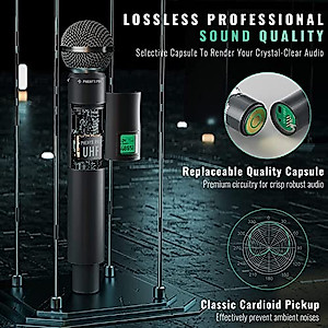 Phenyx Pro Wireless Microphone System, 8-Channel UHF Cordless Mic with Metal Handheld Wireless Mics, Fixed Frequency Dynamic Microphone for Karaoke,Church,Singing,DJ,260ft Range (PTU-4000-8H)