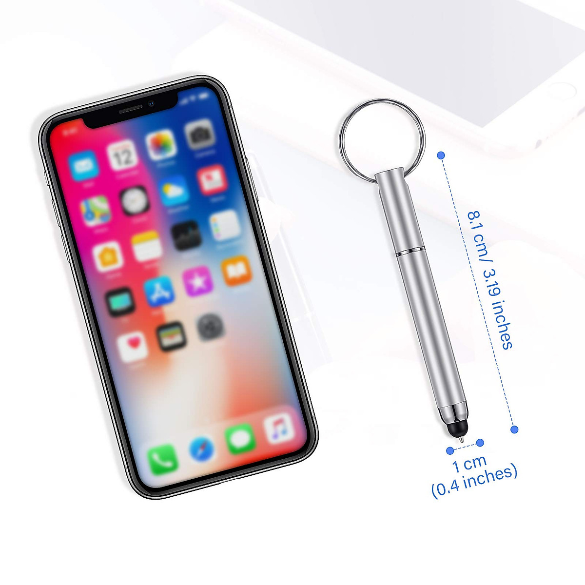 6 Pieces Mini Stylus Pen with Keyring Loop Bullet Capacitive Stylus Pen Keychain Stylus Tablet Pen and 12 Pieces 1.0 mm Black Refills with Bullet-Shaped for Signature Portable Touch Screen