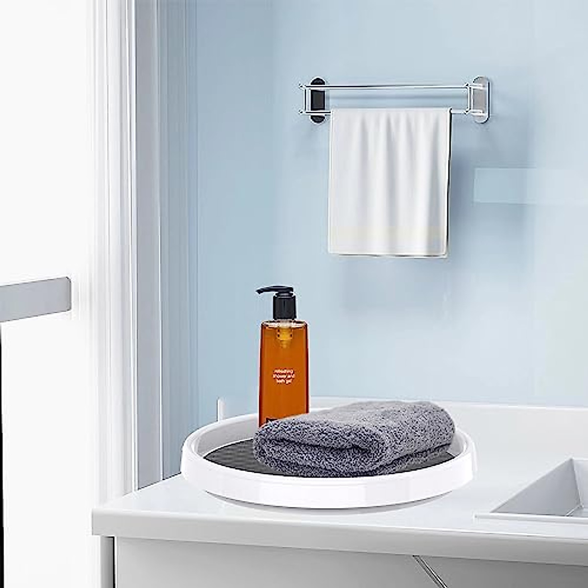 Pretireno Lazy Susan Turntable 1 Pack, Non-Skid Lazy Susan Organizer 10 Inch for Cabinet, Pantry, Kitchen, Countertop, Vanity Display Stand White/Gray