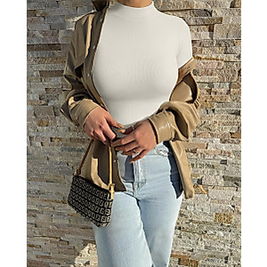 OQQ Women's 2 Piece Long Sleeve High Neck Shirt Stretch Fitted Underscrubs Layer, Black,beige, Large