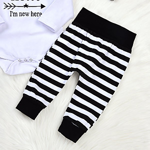 Newborn 4pcs Set Outfit Striped Hoodie with Romper Jumpsuit+ Striped Long Pants and Hat (0-3Months, Long Sleeve)