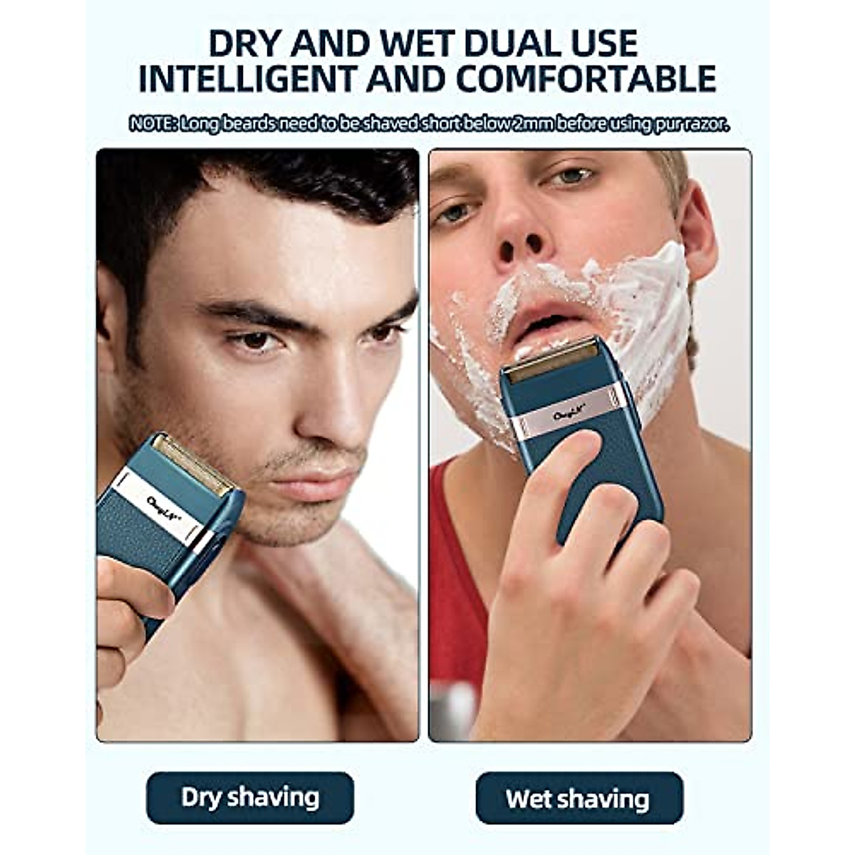 CkeyiN Men's Electric Shavers, Rechargeable Cordless Foil Shaver Razor with Replaceable Foil Head, Multifunction Wet & Dry Use Foil Shaver (Blue)