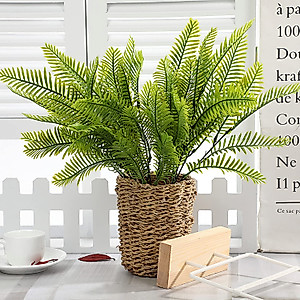 Rinlong 6Pcs Artificial Boston Fern Greenery Fake Plants Outdoor UV Resistant Plants Faux Fern for Outdoors Hanging Planter Decor