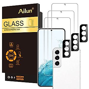 Ailun Glass Screen Protector for Galaxy S22 5G [6.1 Inch Display] 3Pack + 3Pack Camera Lens Tempered Glass Fingerprint Unlock Compatible Clear Case Friendly for Galaxy S22 Glass Screen Protector