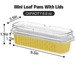 50 Pack Aluminum Foil Mini Loaf Pans With Lids, 6.8oz Disposable Aluminum Foil Ramekins Baking Cups, Rectangle Cupcake Baking Cups for Bread Muffin Cheesecake, Gold