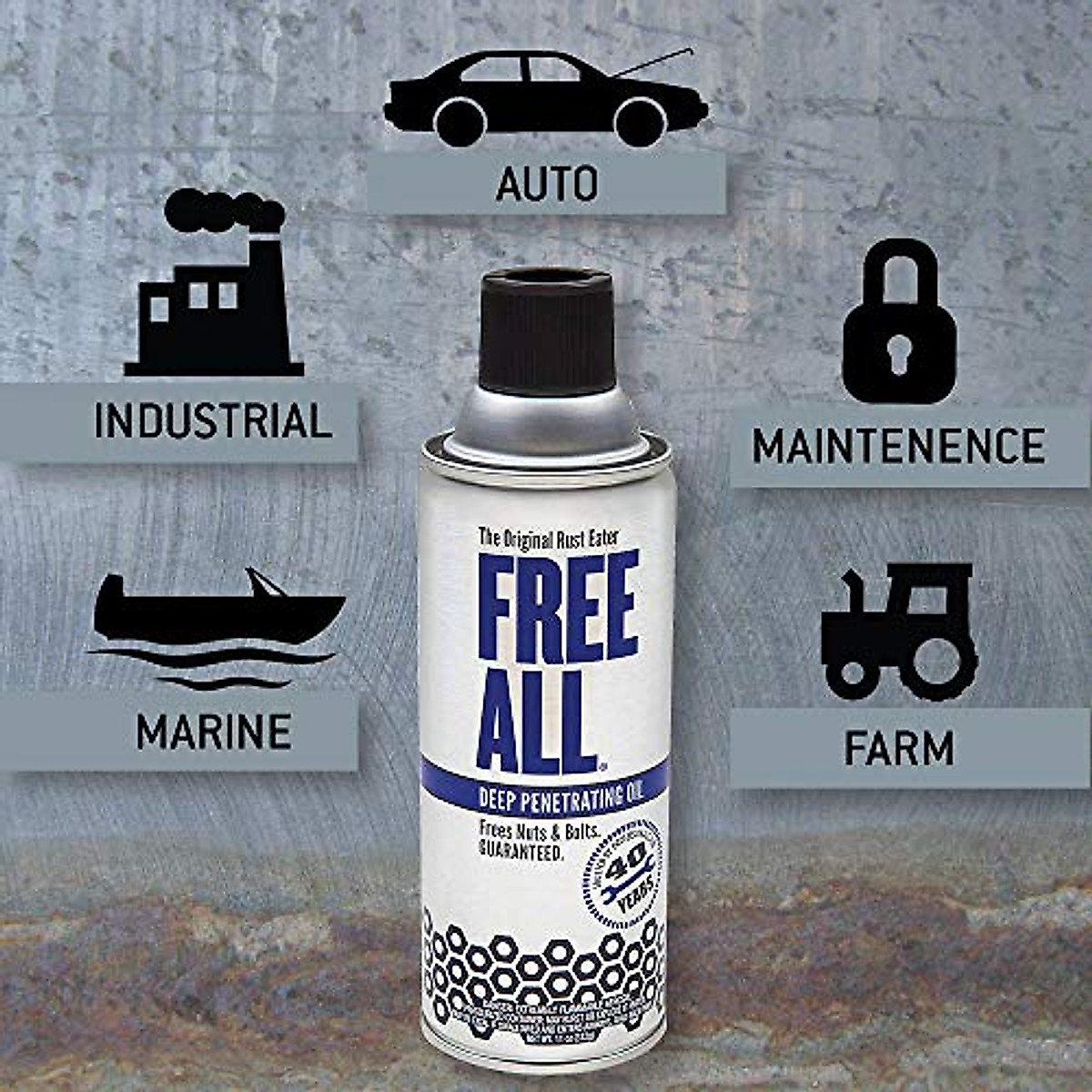 Free All Rust Eater Deep Penetrating Oil, Loosen Rusty Nuts & Bolts, Screws, Clamps, Pipes, 1.5 oz. Aerosol