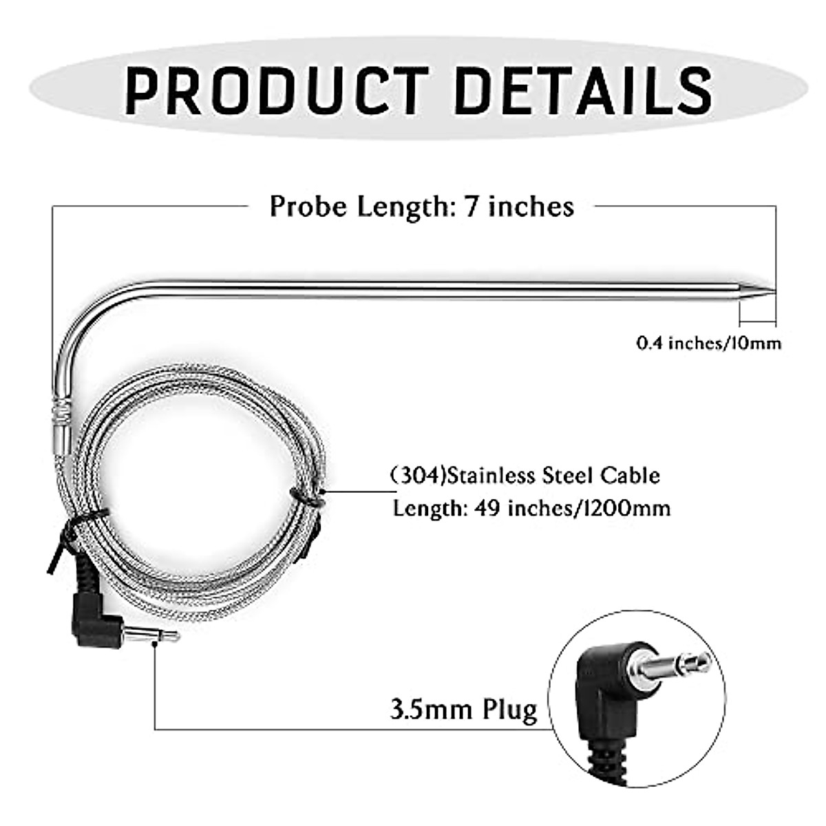 Replacement Meat Probe for Pit boss Pellet Grill and Pellet Smoker, 3.5mm Plug 2 Pack Meat Probes with Grills Clip Accessories (Upgraded Version)
