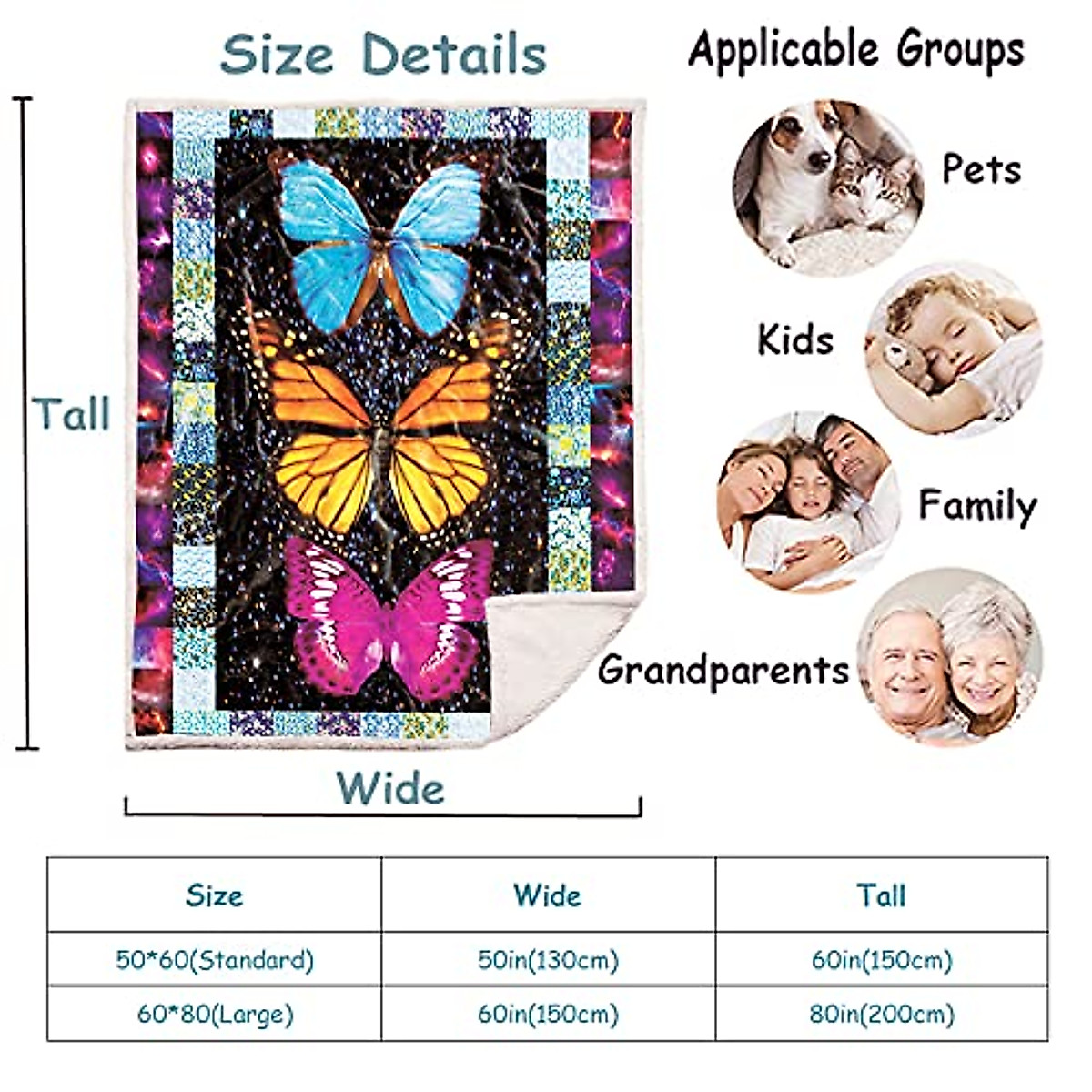 Ultra Soft Butterfly Blanket for Women Night Sky Background Microfiber Plush Sherpa Fuzzy Throw Blankets Cozy Blanket Butterfly Gifts (Butterfly,50"×60")