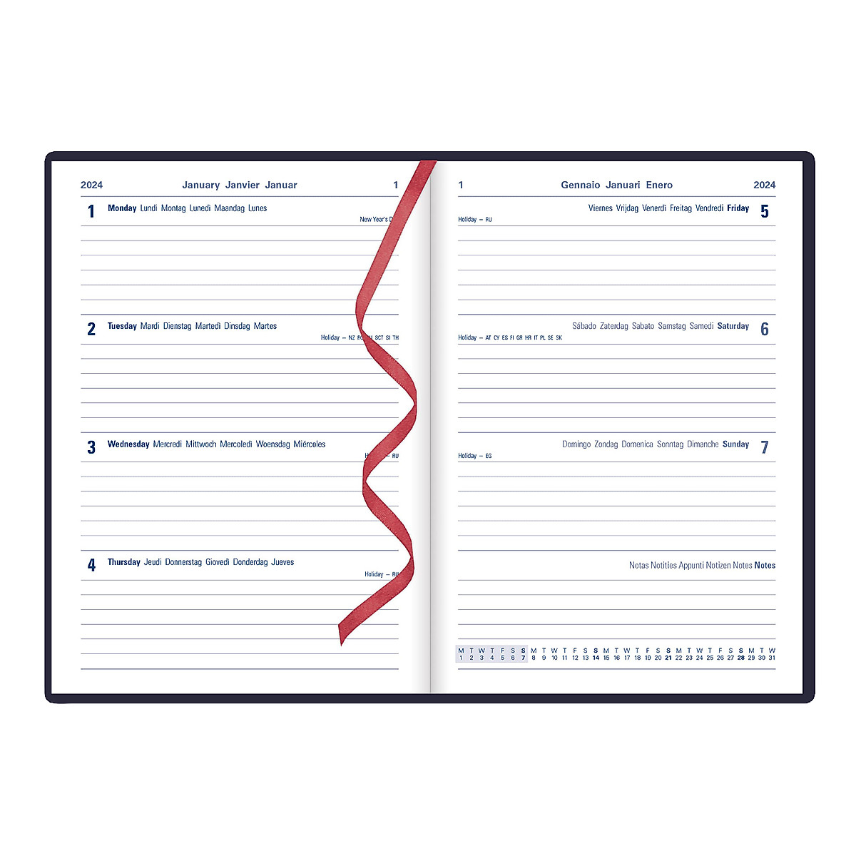 Letts of London Woodland Weekly Planner, 12 Months, January to December, 2024, A5 Size, 8.25" x 5.875", Multilingual, Navy (C082165-24)