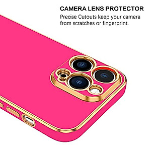 BENTOBEN for iPhone 13 Pro Max Case, Slim Soft Luxury Electroplated Bumper iPhone 13 Pro Max Phone Case for Women Men Girl Shockproof Protective Case Cover for iPhone 13 Pro Max 6.7", Hot Pink/Gold