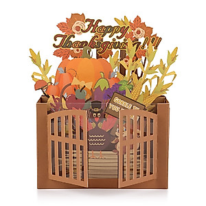 Giiffu Thanksgiving 3D Pop Up Card, Fall Greeting Card, Autumn Blessings Thank You Card, Handmade, Brown, Tan, Gold Pearlescent Envelope