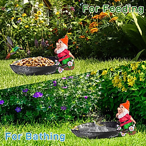 giole Shovel Shaped Bird Bath with Dwarf, Resin Bird Baths for Outdoors, Gnome Birdbath Bowl for Patio Lawn Garden Decor