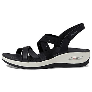 Skechers Women's Ankle-Strap Sandal, Black Durabuck Webbing, 8