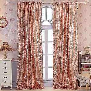 TRLYC 2pcs 2FTX8FT Rose Gold Sequins Backdrop Curtain