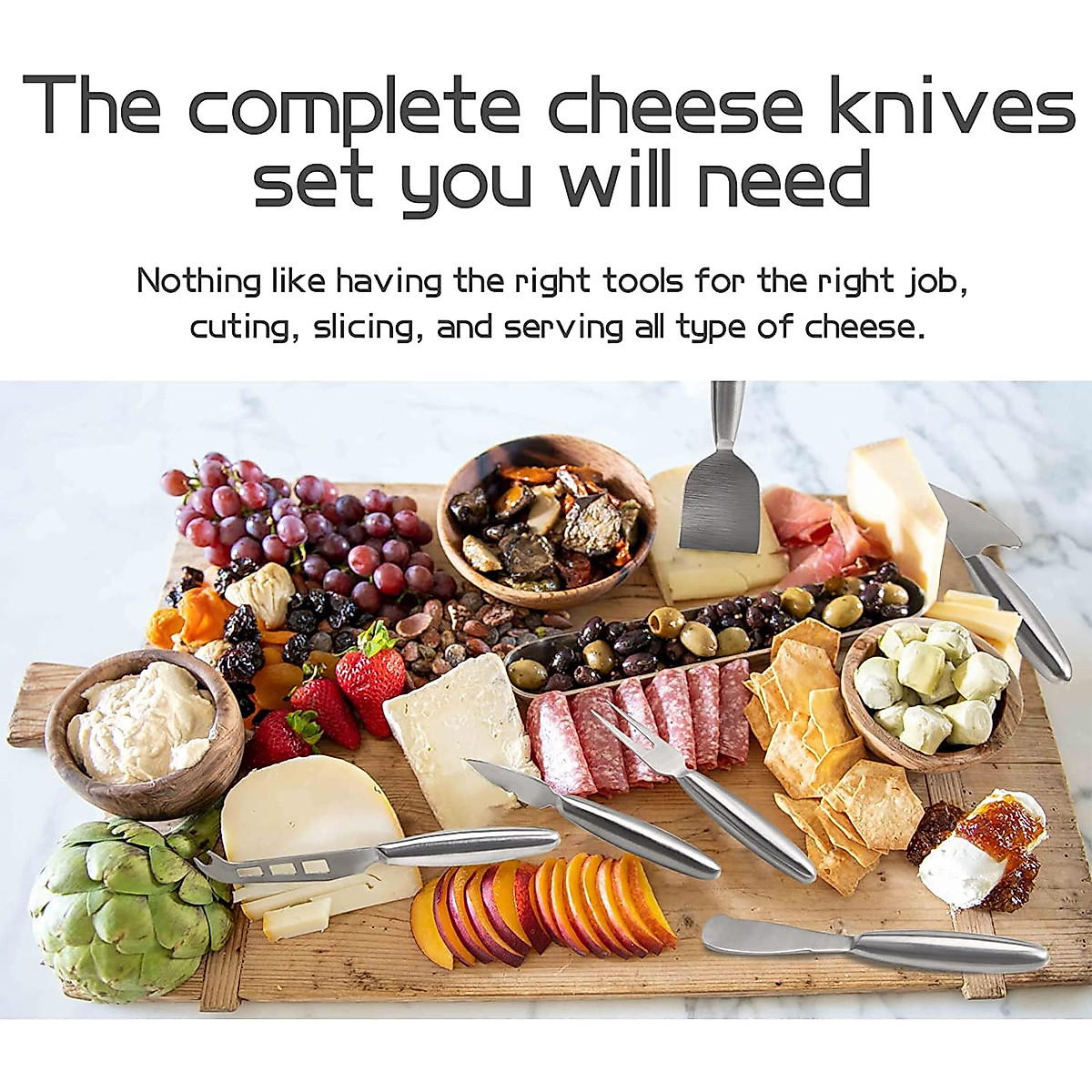 6-Piece Cheese Knife Set, Stainless Steel Cheese Knives for Charcuterie Board for Hard Medium Soft Cheese, Professional Metal Cheese Cutting Knife Cheese Board Accessories with Case Gift Set