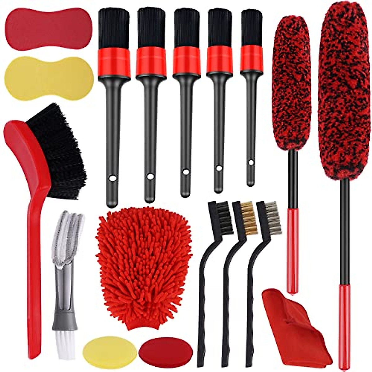 TIKKRUI Car Detailing Brush Set 18pcs Car Interior Detailing Kit Car Wash Cleaning Tool Kit. All Purpose Cleaning, Including: Interior and Exterior, Dashboard, Wheel, Rims, Tires.