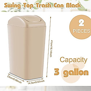 Hoolerry 2 Pcs 3 Gallon Plastic Kitchen Garbage Can Slim Kitchen Trash Can with Lid Small Trash Bin with Swing Lid for Bathroom Office Bedroom Kitchen Waste Outdoor, 5.6 x 9.1 x 16.1 Inches (Beige)