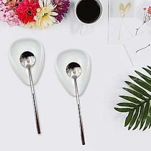 KWAGOCAR 4 Pcs Coffee Spoon Rest and Spoon Ceramic Coffee Spoon Rest Mini Coffee Spoon Holder Small Teaspoon Holder Coffee Bar Coffee Stirrers Holder for Kitchen Counter Coffee Station Bar Lovers