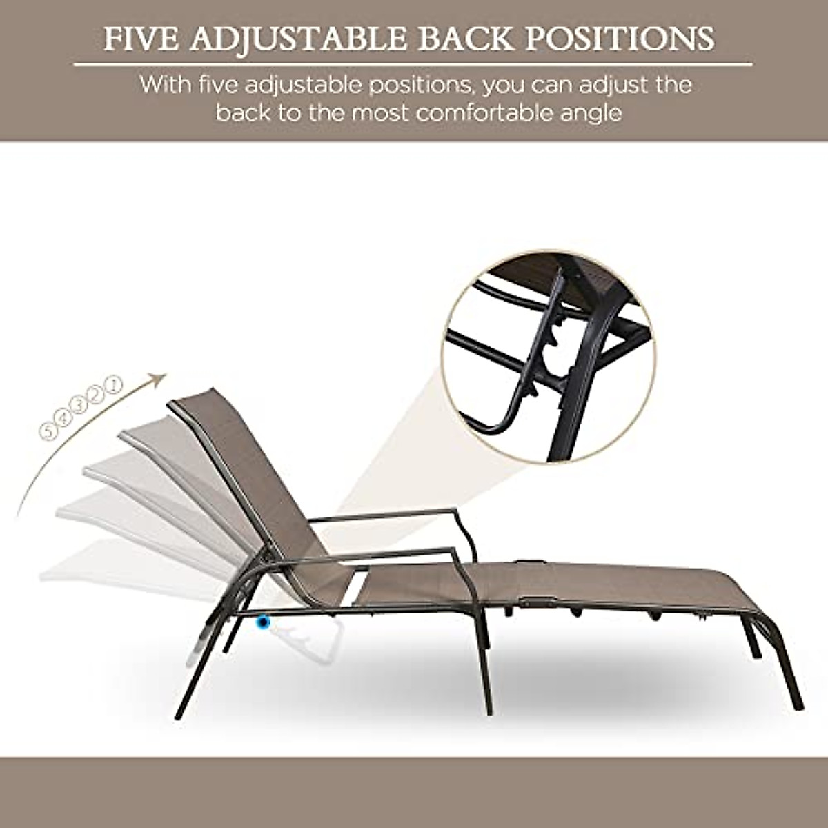 Ulax Furniture Outdoor Chaise Lounge, Adjustable Folding Patio Sling Chaise, Lounger Chairs, Patio Reclining Chaise for Balcony, Beach, Yard, Set of 2