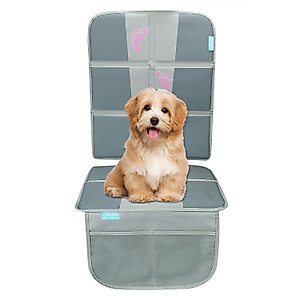 Glangels Child Car Seat Protector- Enhanced Padded Booster Seat Cover for Vehicles-Waterproof Seat Protectant for Baby or Toddler-Extra Large Storage Pocket-Prevents Dirt and Damage (Grey)