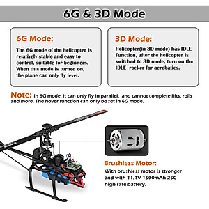 WLtoys V950 Remote Control Helicopter, 6 Channel Brushless RC Helicopters with 3D/6G Mode, 2.4GHz RC Aircraft RTY for Kids, Adults, Beginners, Flybarless